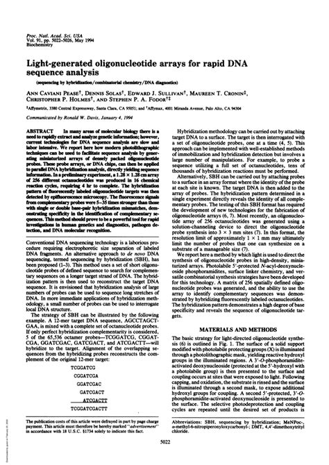 Pdf Light Generated Oligonucleotide Arrays For Rapid Dna Sequence Analysis