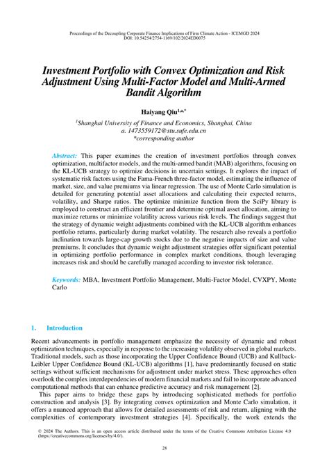 pdf investment portfolio with convex optimization and risk adjustment
