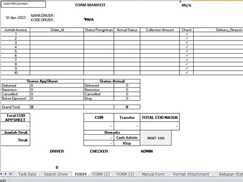 Form Manifest Data Entry Cod And Return Nur Eza Vikia Erlandis Portfolio
