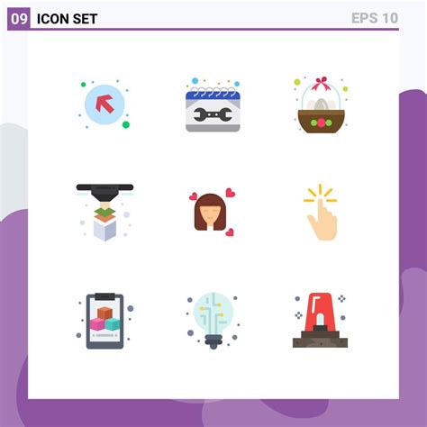 Mobile Interface Flat Color Set Of 9 Pictograms Of Layer Printer Spanner Modeling Easter
