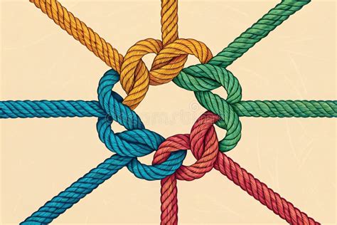 Colorful Ropes Intertwined In Circle Showing Unity Teamwork Diverse Ropes Connected Represent