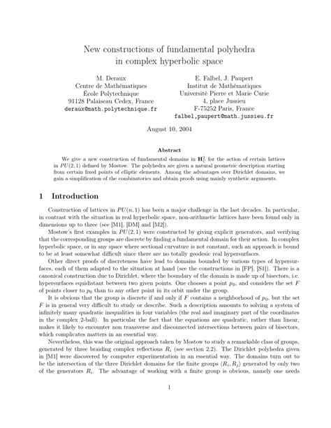 Pdf New Constructions Of Fundamental Polyhedra In Complex Hyperbolic