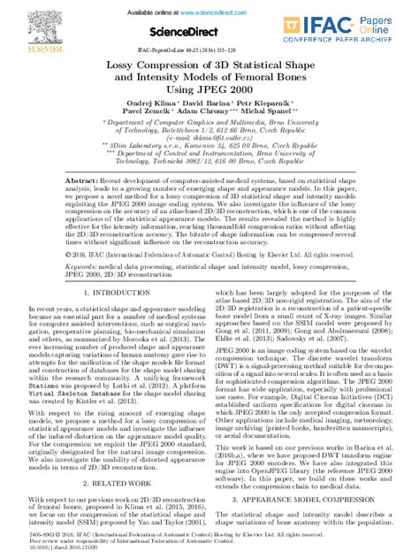Pdf Lossy Compression Of 3d Statistical Shape And Intensity Models Of Femoral Bones Using Jpeg