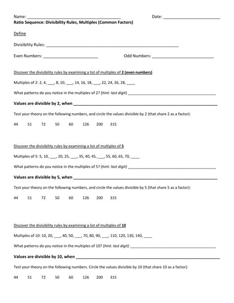 Divisibility Rules And Multiples Worksheet