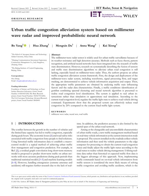 Pdf Urban Traffic Congestion Alleviation System Based On Millimeter Wave Radar And Improved