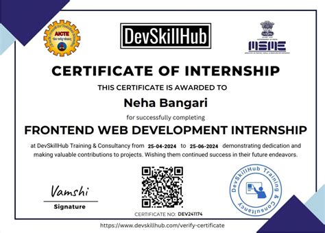 neha bangari on linkedin internship webdevelopment devskillhub certification