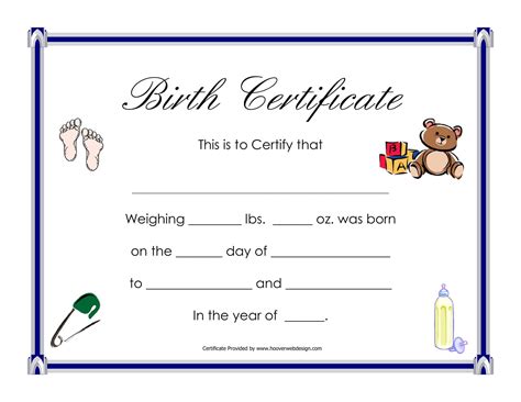 Free Printable Birth Certificate Templates [pdf] Blank Fillable