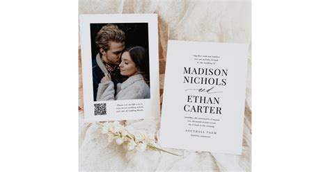 Elegant Simple Script Qr Code Photo Wedding Invitation Zazzle