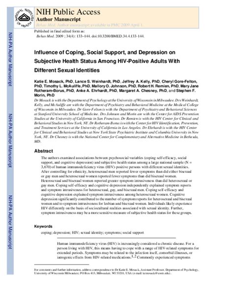 Pdf Influence Of Coping Social Support And Depression On Subjective