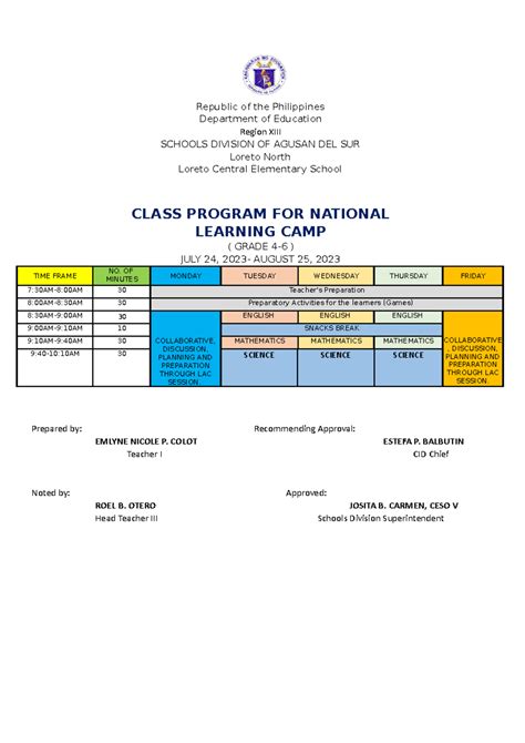 Class Program Grades 3 4 Republic Of The Philippines Department Of Education Region Xiii