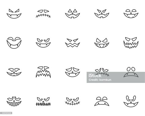 Set Of Scary Face Icons Halloween Evil Face Stock Illustration