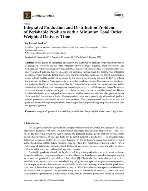 Pdf Integrated Production And Distribution Problem Of Perishable Products With A Minimum Total