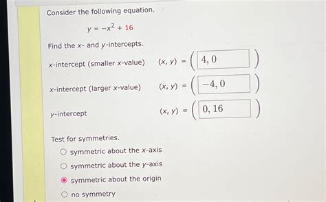 Solved Consider The Following Equation Y X2 16find The X