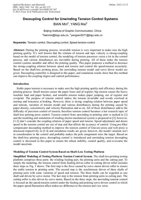 Decoupling Control For Unwinding Tension Control Systems Scientific Net