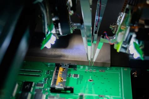 Quality Testing Of Printed Circuit Boards Flying Probe Test At Factory Stock Image Image Of