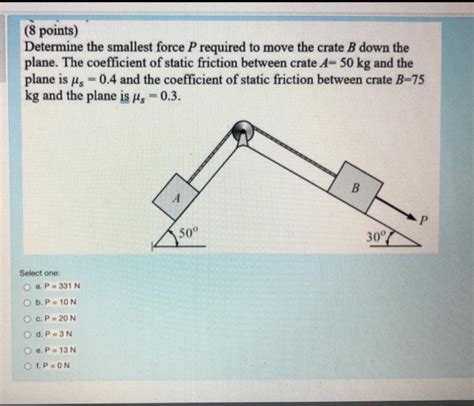 Solved 8 Points Determine The Smallest Force P Required To