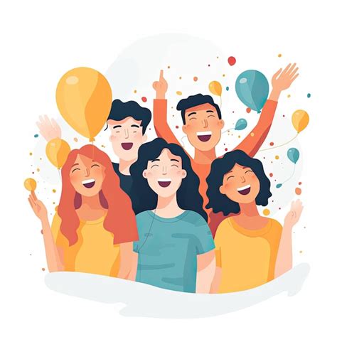 평평한 터 일러스트를 축하하는 행복한 사람들 프리미엄 사진