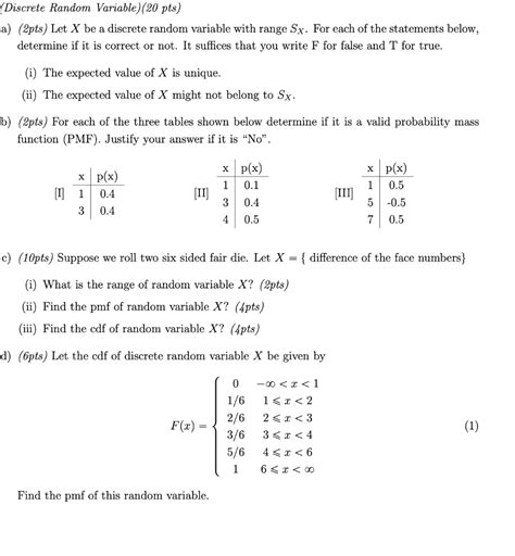 solved discrete random variable 20 pts a 2pts let x be