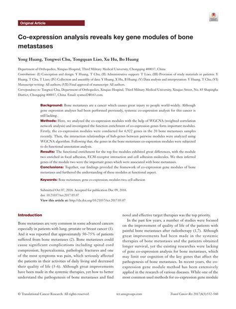 pdf co expression analysis reveals key gene modules of bone metastases