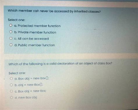 Solved Which Member Can Never Be Accessed By Inherited