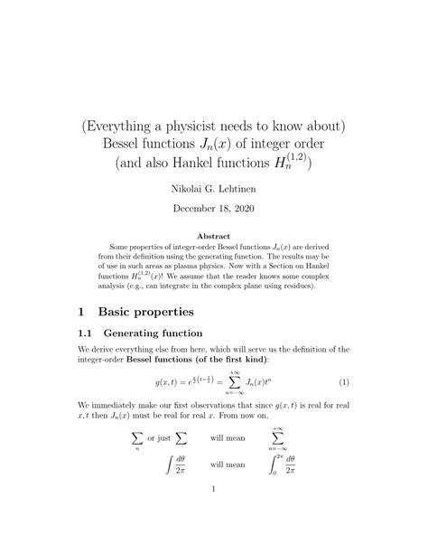 Everything A Physicist Needs To Know About Bessel Functions Jnx Of
