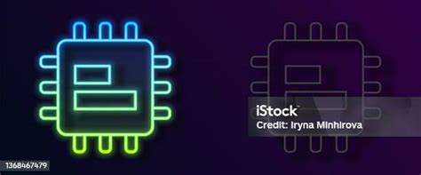 검은 배경에 격리 된 마이크로 회로 Cpu 아이콘빛나는 네온 라인 컴퓨터 프로세서 회로 기판칩 또는 Cpu 마이크로 프로세서 벡터 컴퓨터 칩에 대한 스톡 벡터 아트 및 기타