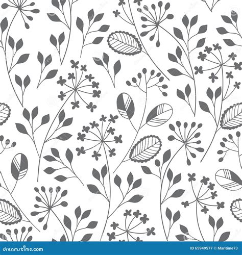 Abstract Floral Background Seamless Monochrome Pattern With Han Stock Illustration