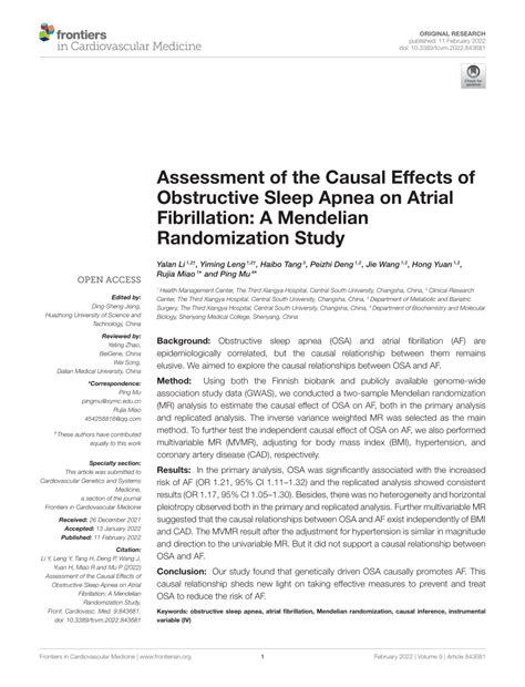 Pdf Assessment Of The Causal Effects Of Obstructive Sleep Apnea On Atrial Fibrillation A