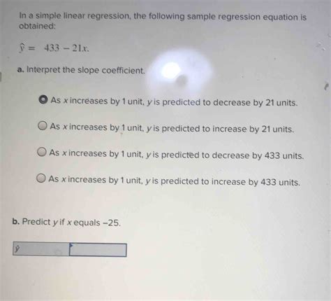 Solved In A Simple Linear Regression The Following Sample Regression