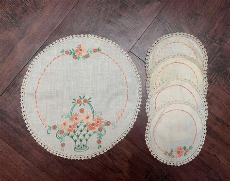 프랑스 빈티지 자수 티매트 세트 헬로마켓
