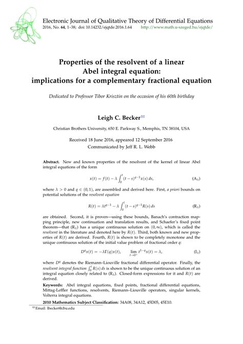 pdf properties of the resolvent of a linear abel integral equation
