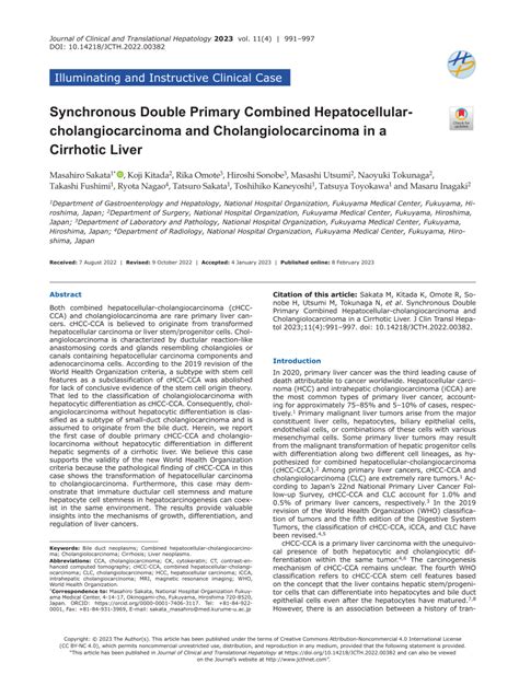 Pdf Synchronous Double Primary Combined Hepatocellular Cholangiocarcinoma And