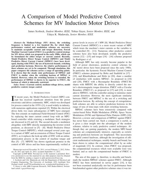 (PDF) A Comparison of Model Predictive Control Schemes for MV Induction ...