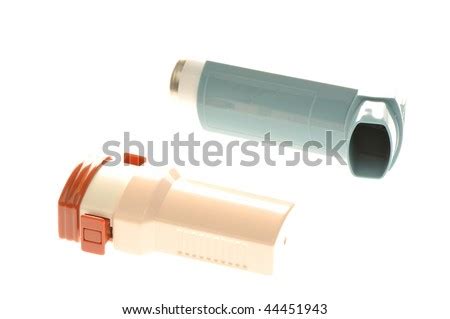 Close Up Image Of Two Different Type Of Inhalers For Asthma White Background Studio Picture