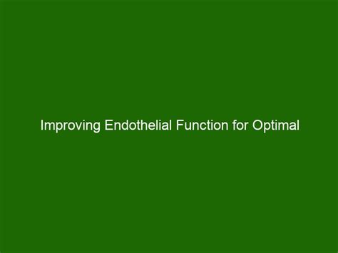 Improving Endothelial Function For Optimal Health Understanding Its