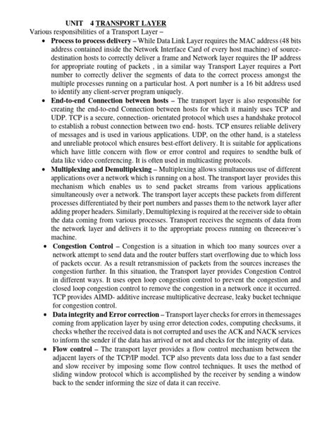 Unit 4 Transport Layer Pdf Internet Protocols Transmission