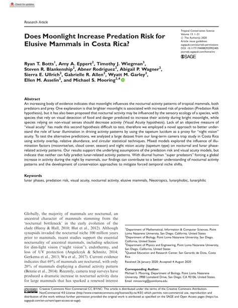 Pdf Does Moonlight Increase Predation Risk For Elusive Mammals In