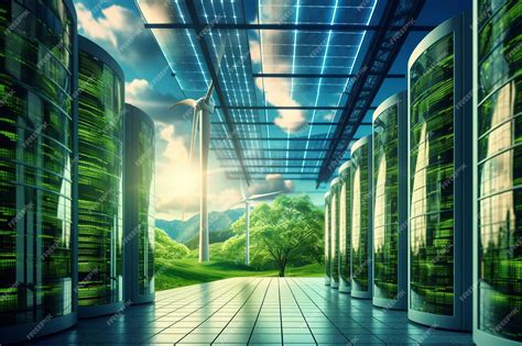 Premium Photo A Server Room With A Focus On Renewable Energy Sources
