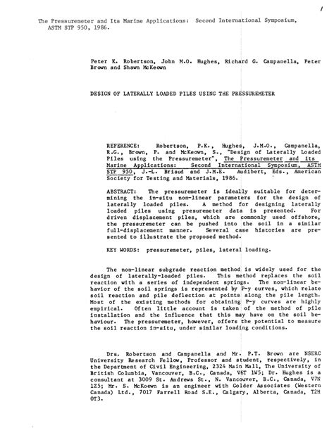 Pdf Design Of Laterally Loaded Piles Using The Pressuremeter