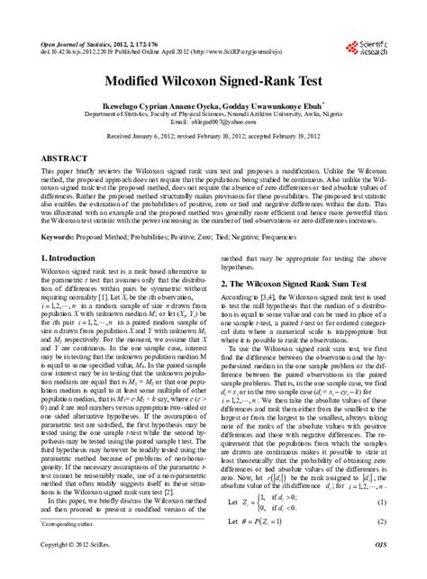 Pdf Modified Wilcoxon Signed Rank Test