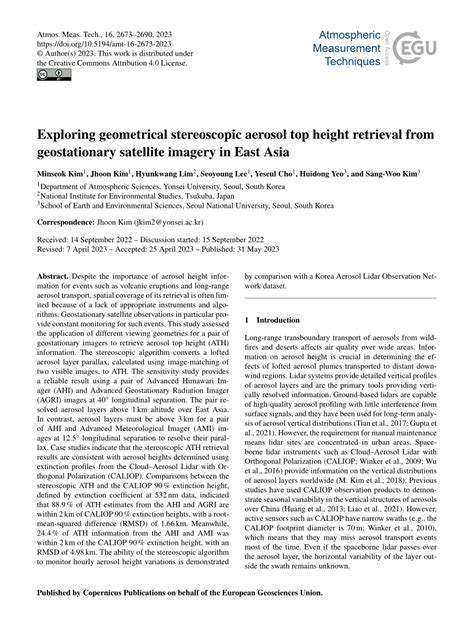Pdf Exploring Geometrical Stereoscopic Aerosol Top Height Retrieval From Geostationary