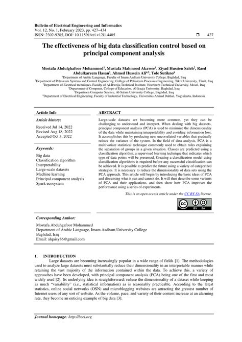 Pdf The Effectiveness Of Big Data Classification Control Based On Principal Component Analysis