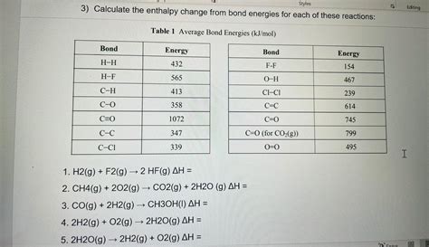 Solved 3) Calculate the enthalpy change from bond energies | Chegg.com