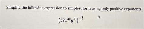 solved simplify the following expression to simplest form