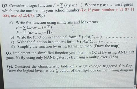 solved q2 consider a logic function f ∑ x y w z… where