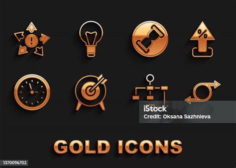 대상 백분율 업 화살표 화살표 계층 구조 기관지그램 차트 시계 모래가있는 오래된 모래 시계 여러 가지 방향 성 및 전구 아이콘을