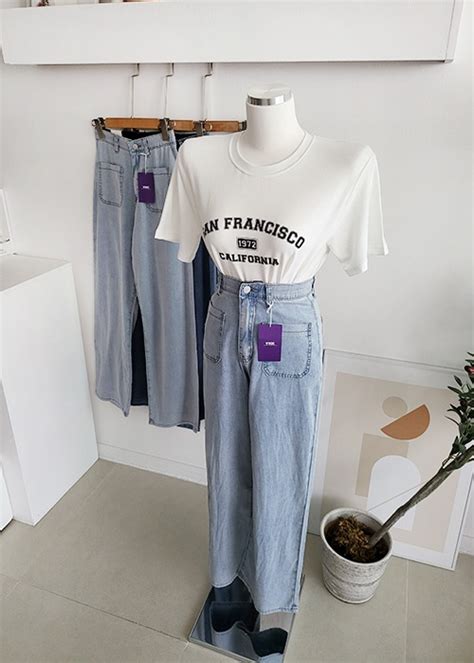 메이룸 1003 숏롱 여름 텐셀 앞포켓 와이드 데님 청바지 S 2xl