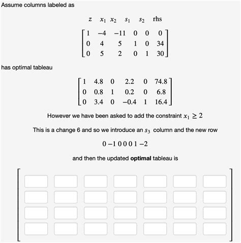 solved assume columns labeled as z x1 x2 si s2 rhs 1 4 11