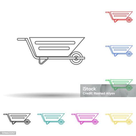 건물 트롤리 멀티 컬러 스타일 아이콘 Ui 및 Ux 웹 사이트 또는 모바일 응용 프로그램에 대한 간단한 얇은 라인 홈 복구 도구 아이콘의 개요 벡터 개념에 대한 스톡 벡터