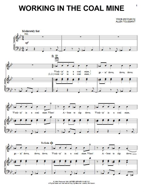 Working In The Coal Mine By Devo Sheet Music For Piano Vocal And Guitar